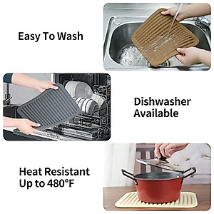 Kalsreui Trivets for Hot Dishes, Versatile Silicone Trivet Hot Pad for Kitchen, Dish Mat and Pot Holder for Counter, Gray Nonslip Heat Resistant Mat for Tabletop, Trivets for Hot Pots and Pans Pack 3