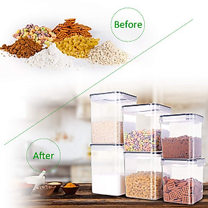 ME.FAN Food Storage Containers [Set of 6] Food Canisters / Flour Container - Pantry Bulk Airtight Storage Keeper with 5 Set Measuring Cups 24 labels & Pen - Black