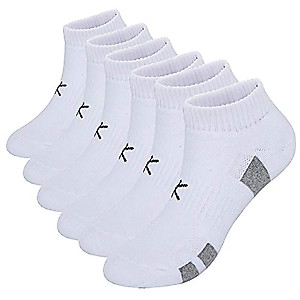 KONY Women's 6 Pairs Thick Cotton Cushioned Low Cut Ankle White Athletic Socks Mesh No Show Running Socks Size 6-9 (White - 6 Pairs)