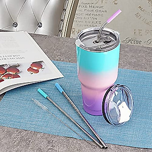 30 oz Tumbler with Lids and Straws,18/8 Stainless Steel Vacuum Insulated Coffee Tumbler,Insulated Travel Mug Water Cup with Leak-Proof Straw Lid & Flip Lid,3 Metal Straws,1 Cleaning Brush & Gift Box