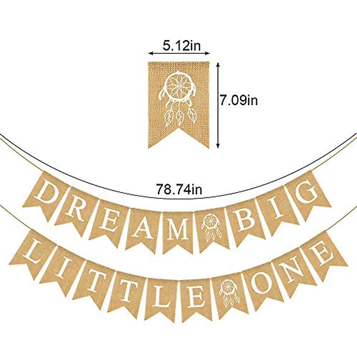 Rainlemon Jute Burlap Dream Big Little One Banner with Dream Catcher Baby Shower 1st Birthday Party Nursery Decoration