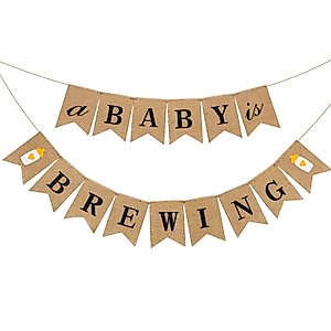 Baby Is Brewing Banner Linen Baby Shower Banner Gender Reveal Baby Bottle Banner for Pregnancy Celebration Diaper Party Decoration Supplies