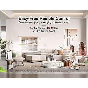 Bladeless Fan and HEPA Air Purifiers Combo, 29 inch Tower Fan with Remote, 120° Oscillating & 270° Tilt Head Table Fan, 9 Speeds 9 HoursTimer Air Circulator for Home Office Bedroom, White/Gold