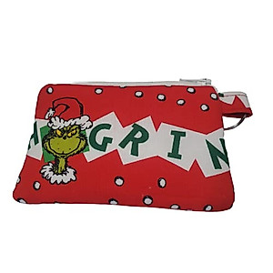 Zipper Mini Wallet Pouch Key Chain Fabric Card Holder Christmas Red Grinch