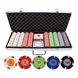13.5g 500pc Lucky Horseshoe Clay Poker Chips Set - Las Vegas Casino Quality Poker Chips
