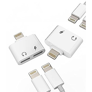 Iphone Dual Lightning Headphone Adapter(2pack)Audio Charge Dongle Jack Splitter 2in1 Charger AUX Music Earbud Adaptador Para Apple MFI Certified Compatible for 7 8Plus X 13 12 11 Pro Max Mini Xs Se Xr