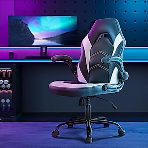 Computer Gaming Chair High Back, Ergonomic Office Seat with Flip-up Armrest, Wheeled Video Gamchair for Adults