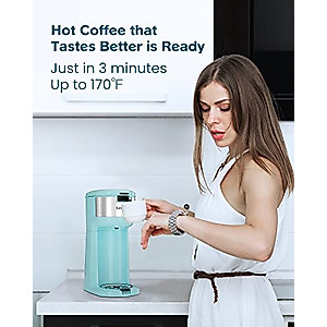 Famiworths Single Serve Coffee Maker for K Cup and Ground Coffee, 6 to 14 Oz Brew Sizes, Fits Travel Mug, Mini One Cup Coffee Maker with Self-cleaning Function, Cyan