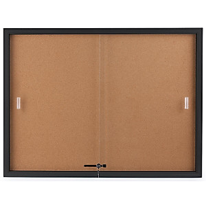 Displays2go Enclosed Cork Board, Sliding Glass Door, 4 x 3 Foot, Locking Bulletin Board for Wall (CBSD43BK)