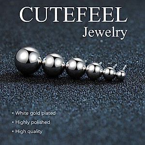 18K White Gold Plated Sterling Silver Ball Stud Earrings 3mm-8mm Options, Simple Polished Ball Studs Hypoallergenic Jewelry (3mm)