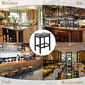 LUE BONA Bar stools Set of 2, 24 Inch Saddle Square Counter Height Bar Stools for Kitchen Island, Modern Backless Faux Leather Counter Stools with Black Metal Legs for Bar, Bistro, Dark Gray