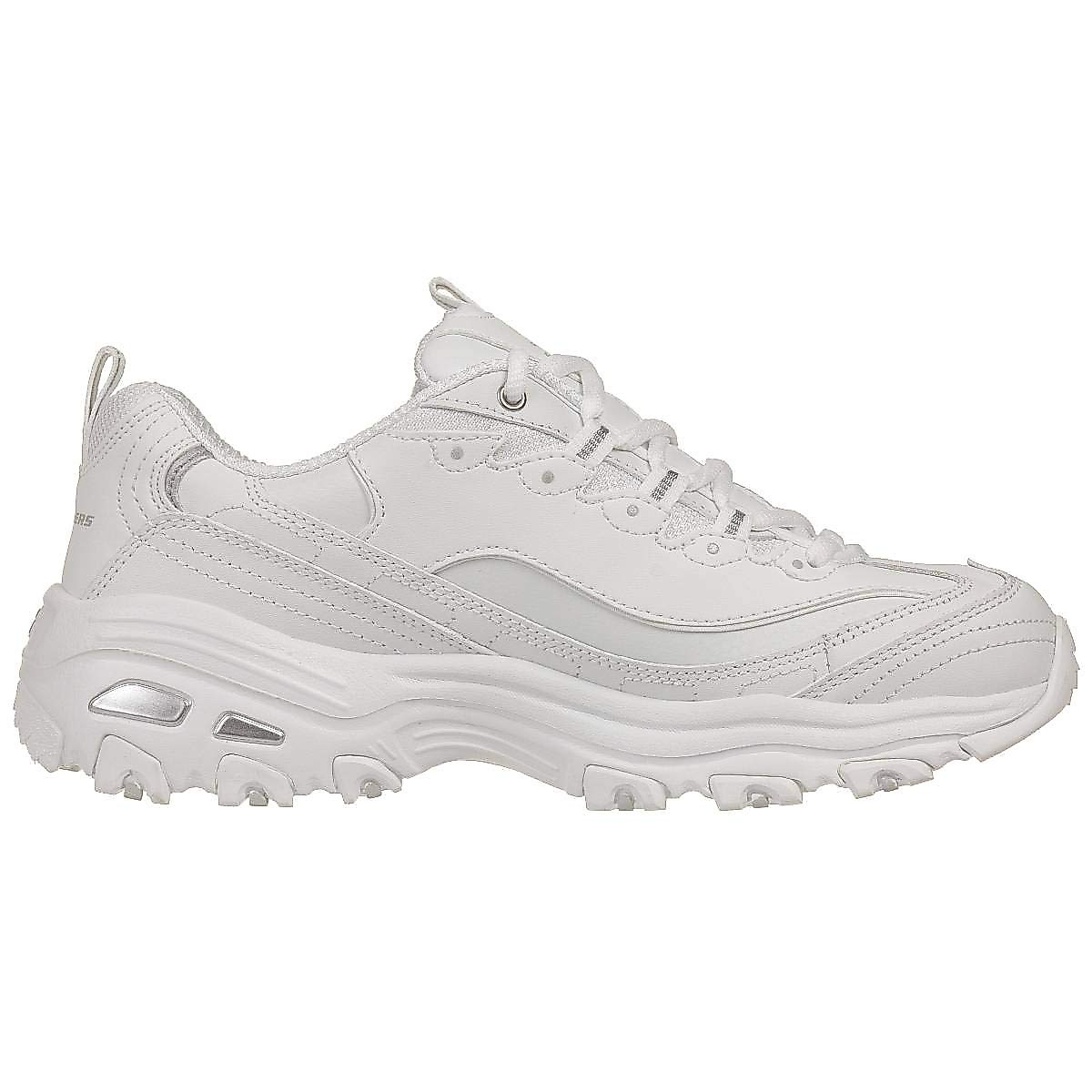 Skechers Women's D'Lites Memory Foam Lace-up Sneaker,White Silver,7.5 M US
