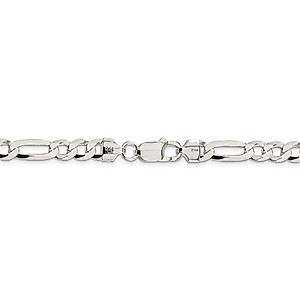 Solid 925 Sterling Silver 7.5mm Flat Figaro Chain Necklace - with Secure Lobster Lock Clasp 22"