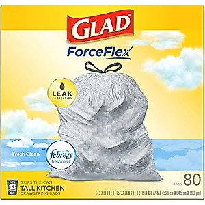 Glad OdorShield Drawstring Tall Kitchen Trash Bags - Fresh Clean - 13 Gallon - 80 Count