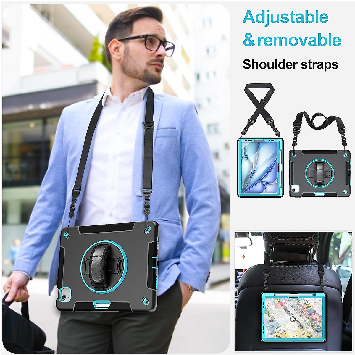 Case for iPad Air 11 M2 2024: TPU Cover for iPad Air 11 Inch 6th Generation/iPad Air 10.9 5th Gen 2022/ iPad Air 10.9 4th Gen W/Screen Protector- Stand- Handle- Shoulder Strap- Pencil Holder-Mint