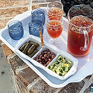 Juliska Berry & Thread Melamine Tray 24 in. - Whitewash, Melamine Serving Tray - Unbreakable, White Melamine, Decorative Embossed Melamine Serving Tray with Handles