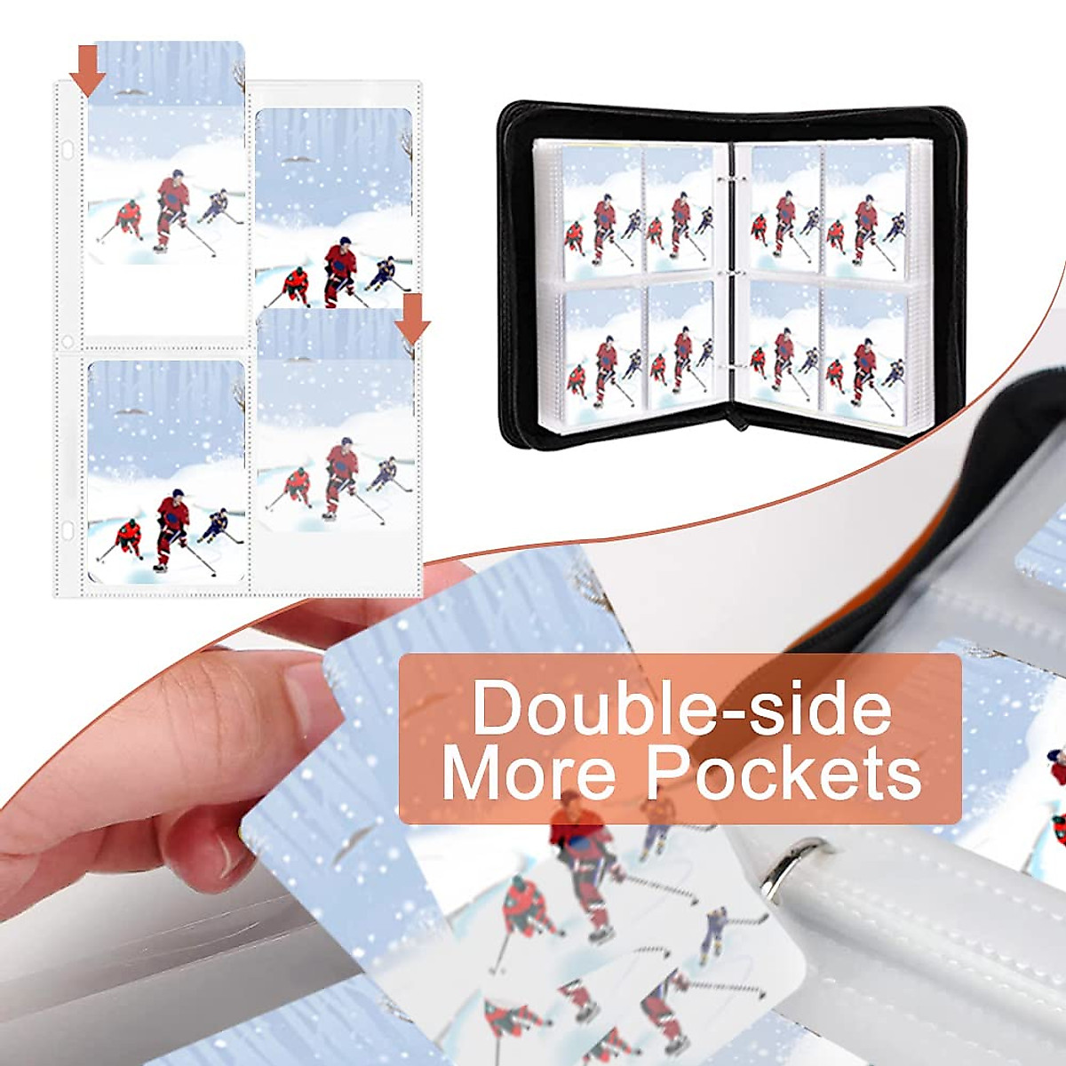 Hockey Card Binder,4-Pocket Trading Card Binder with 400 Card Sleeves,Portable Cards Album Case for Cards Collection Baseball Football Hockey Basketball Sports Cards (400 Pocket Hockey)