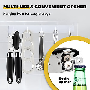 Can Opener with Dual-ended Bottle Opener, IPOW Manual Can Opener with Magnent | Smooth Edge | Heavy Duty | Easy Turn Knob | Smooth & Easy Cutting Safty Can Opener