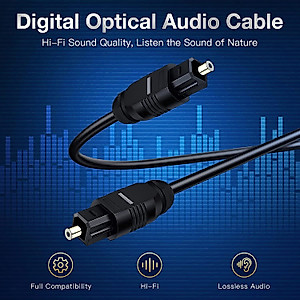 2 PCS Digital Optical Audio Cable 6ft1.8M - [24K Gold-Plated, Ultra-Durable] Slim Optical Cable Digital Audio Cable for Home Theater, Sound Bar, TV, PS4, Xbox, PlayStation & More