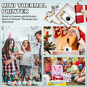 Inkless Sticker Printer, Mini Pocket Printer with 5 Rolls Printing Paper for Android or iOS APP, Portable Bluetooth Inkless Printer Gift for Kids, Thermal Printer for Photo Journal Notes Memo