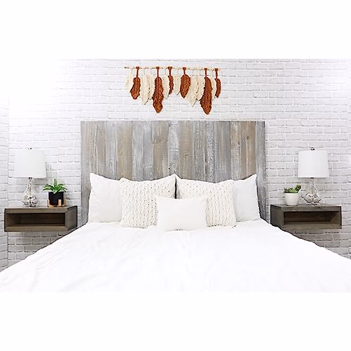 Barn Walls Graywash Headboard, Farmhouse Design, Wood Headboard Wash Finish, Floating Panels, Wall Mount, Adjustable Height, Easy Assembly, King Size
