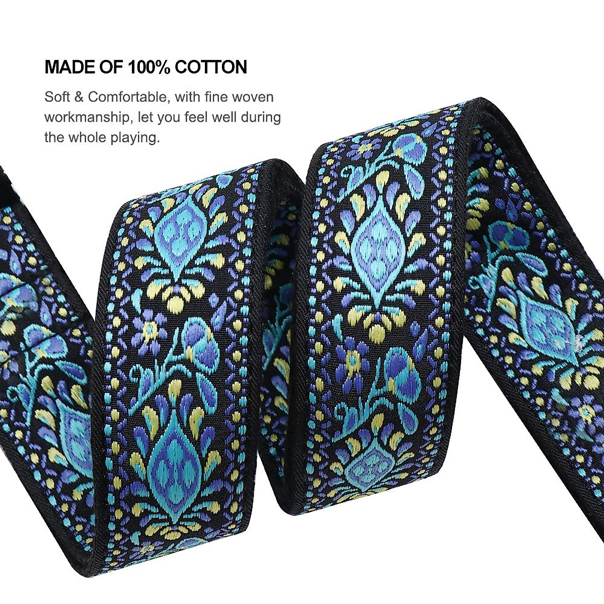 Eyeshot Ukulele Strap, Hawaiian Jacquard Blue Flower Ukelele Shoulder Strap, Suitable for Soprano Concert Tenor Baritone String Instruments