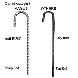 AAGUT 8 Pack Galvanized Rebar Tent Stakes J Hook 12 Inch, Chain Link Fence Stakes Canopy Yard Landscape Garden Staples, Heavy Duty Metal Steel Ground Anchors