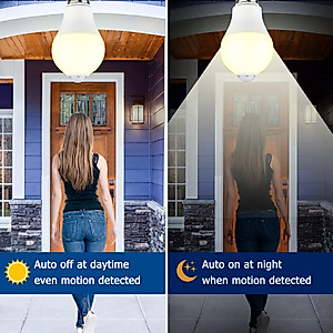 Motion Sensor Light Bulbs - 9W (60W Equivalent) E26 Motion Activated LED Light Bulb 3000K Warm White Dusk to Dawn Security Bulb Auto On Off Indoor Outdoor for Front Door Porch Basement Closet(2 Pack)