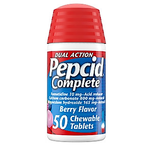 Pepcid Complete Acid Reducer + Antacid Chewable Tablets, Heartburn Relief, Berry, 50 ct (Package May Vary)