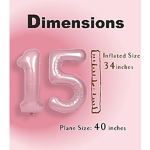 SUWEN 40 Inch Pink Large 15 Number Balloons Big Foil Helium Number Balloons 0-9 Jumbo Happy 15th Mylar Birthday Party Decorations for Girl or Women 51 Anniversary Party Supplies
