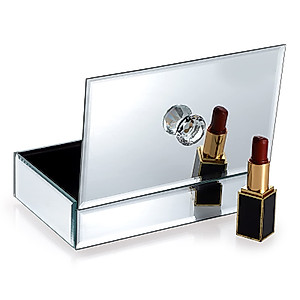 Hipiwe Jewelry Box with Glass Mirror Surface Crystal Handle, Trinket Storage Box Rings Holder Earrings Necklace Bracelet Organizer,Treasure Chest Case Keepsake Box Gift for Women Girls (Small, Silver)