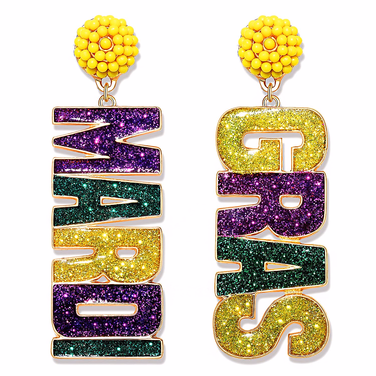 XOCARTIGE Mardi Gras Earrings Beaded Mask Letter MARDI GRAS Dangle Earrings for Women Crown Carnival Drop Earrings Holiday Jewelry Gifts (Letter)