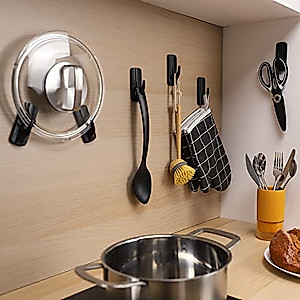 ALOCEO Wall Sticky Hooks for Hanging Shower Hooks for Bathroom Kitchen Office Closet, 5 Pack 6 Adhesive Strips, Black