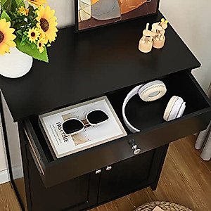 Iwell Bathroom Cabinet, Free Standing Bathroom Storage Cabinet with 1 Large Drawer & Adjustable Shelves, Wooden Entryway Storage Cabinet for Bathroom, Kitchen, Living Room, Black