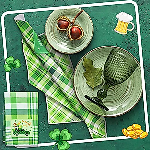 4 Pack St Patrick's Day Towels Set St. Patrick's Day Kitchen Collection Decorative Shamrock Kitchen Towel Set Checkered Green Irish Clovers Pattern for Kitchen Supplies Irish Decor Holiday Home Party