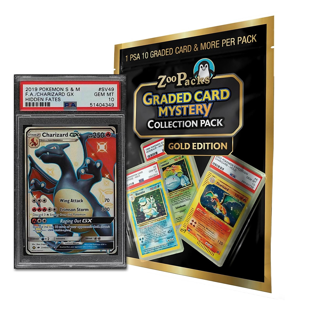 Pokemon TCG: Graded Card Mystery Power Pack - Gold Edition - 1 PSA 10 Graded Card + 25 Additional Cards with 5 Holofoils - 1 First Edition Card + 2 Factory Sealed 10 Card Booster Packs + 1 Code Card