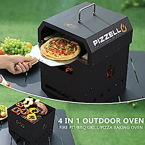 PIZZELLO Outdoor Pizza Oven 4 in 1 Wood Fired 2-Layer Detachable Outside Ovens With Pizza Stone, Pizza Peel, Cover, Cooking Grill Grate, Pizzello Gusto