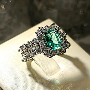 KINMOT Pretty Baguette Cut Shank Halo Sky Blue Square Zircon Engagement Rings Gift for Her