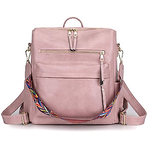ZOCILOR Women's Fashion Backpack Purse Multipurpose Design Convertible Satchel Handbags and Shoulder Bag PU Leather Travel bag (Light Pink)