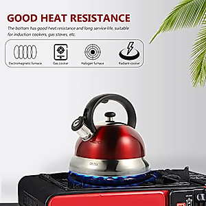 HEMOTON Tea Kettle Tea Kettle Tea Kettle Red Stainless Steel Whistling Tea Coffee Kettle with Heat Proof Handle Kitchen Grade Stainless Steel Teapot Stovetops Tea Pot Tea Pot Tea Pot