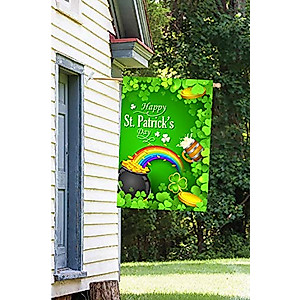 ShineSnow Happy St Patrick's Day Shamrock Spring Clover Lucky Rainbow Coin Pot House Flag 28" x 40" Double Sided Polyester Welcome Large Yard Garden Flag Banners for Patio Lawn Home Outdoor Decor