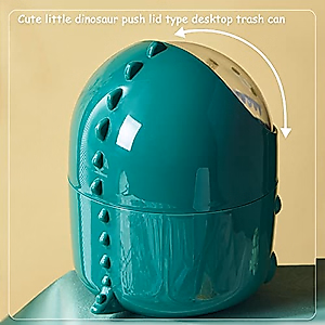 1.28 Gal Mini Desktop Trash Can with Lid, Cute Little Dinosaur Countertop Garbage Bin, Plastic Tiny Tabletop Wastebasket for Office/Kitchen/Coffee Table Room Decoration - Green