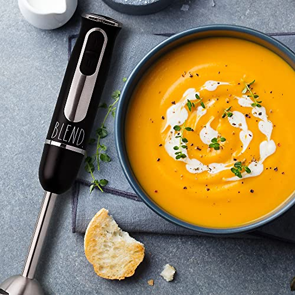 Rae Dunn Immersion Hand Blender- Handheld Immersion Blender with Egg Whisk and Milk Frother Attachments, 2 Speed Blender, 500 Watts, Stainless Steel Blade (Black)