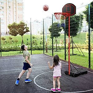 Goplus Portable Basketball Hoop, Height Adjustable Basketball Goal System [6.5FT-8.5FT] w/Shatterproof Backboard, Fillable Base & Wheels, Basketball Stand for Adult Kids, Indoor Outdoor Use