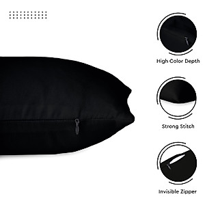 Encasa XO Throw Pillow Covers 12x20 in Set of 2 Jet Black | No Inserts | Cotton Pillow Covers for Living Room, Bed, Sofa, Couch | Decorative Cushion Covers with Improved Zippers
