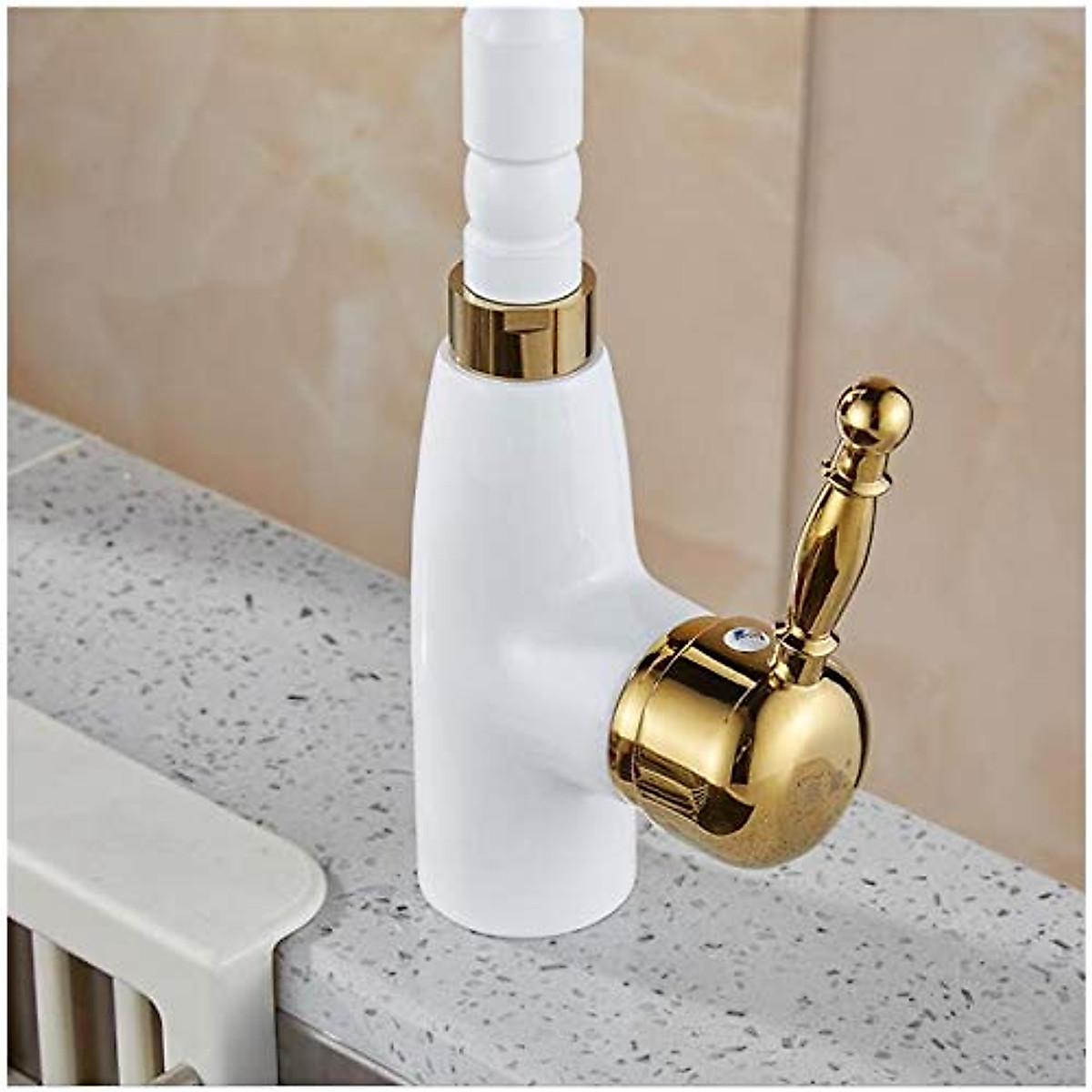 Kitchen Sink Faucet for Bar Farmhouse Commercial, White and Gold Kitchen Faucet, Sink Mixer Tap, 360 Degree Rotation Kitchen Mixer Taps, Single Handle Kitchen Tap (Color : Yellow)