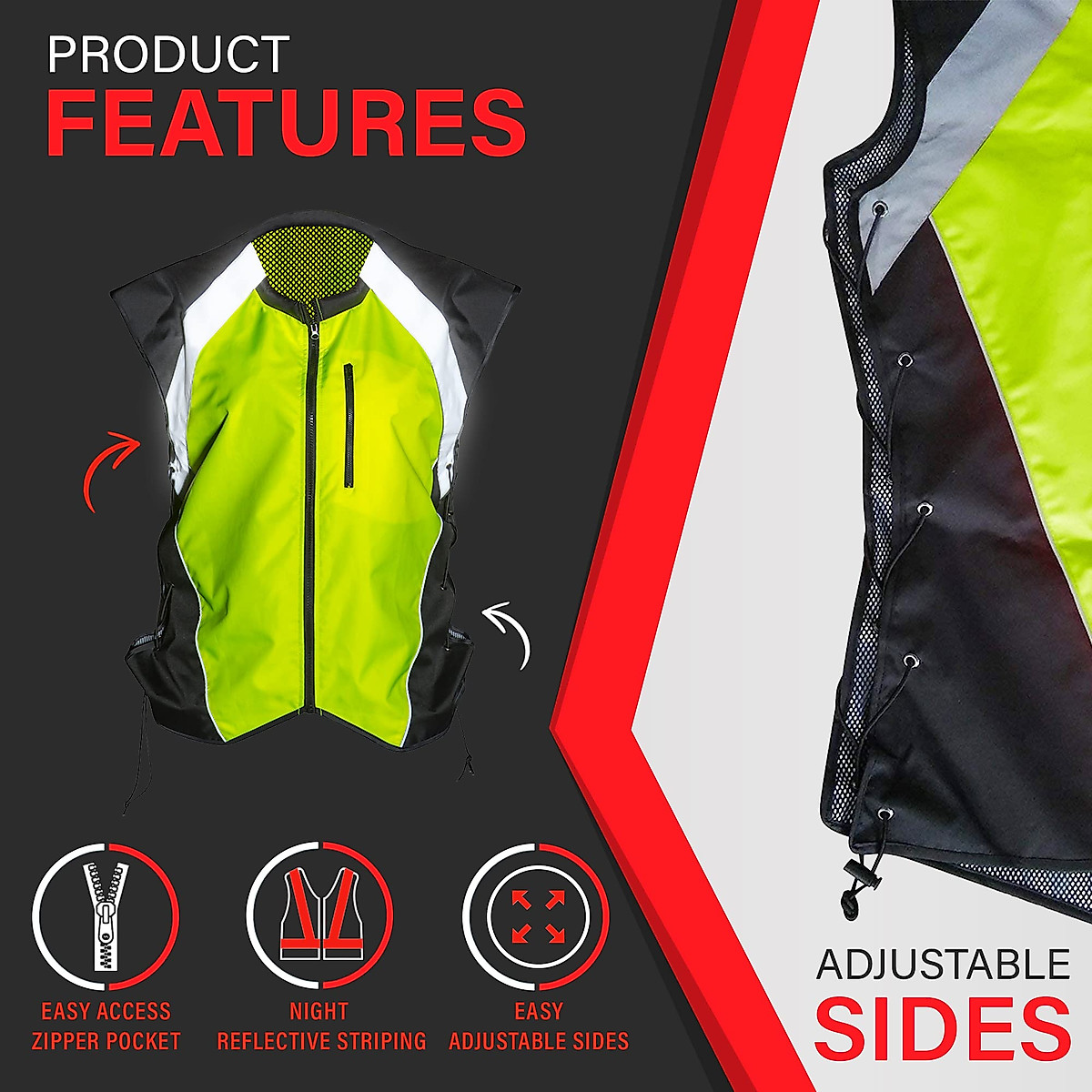 Badass Moto Hi Vis Vest Reflective Motorcycle Vests For Men - Zipper Front & Pocket For Bikers, ATV, Hunting, Cycling, Military, Motorcycle Safety Gear, Yellow Size 3XL Can Be Worn Over 2XL + Jackets