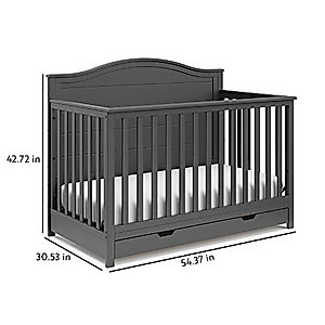 Storkcraft Moss 5-in-1 Convertible Crib with Drawer (Gray) – GREENGUARD Gold Certified, Crib with Drawer Combo, Includes Full-Size Nursery Storage Drawer, Converts to Toddler Bed and Full-Size Bed