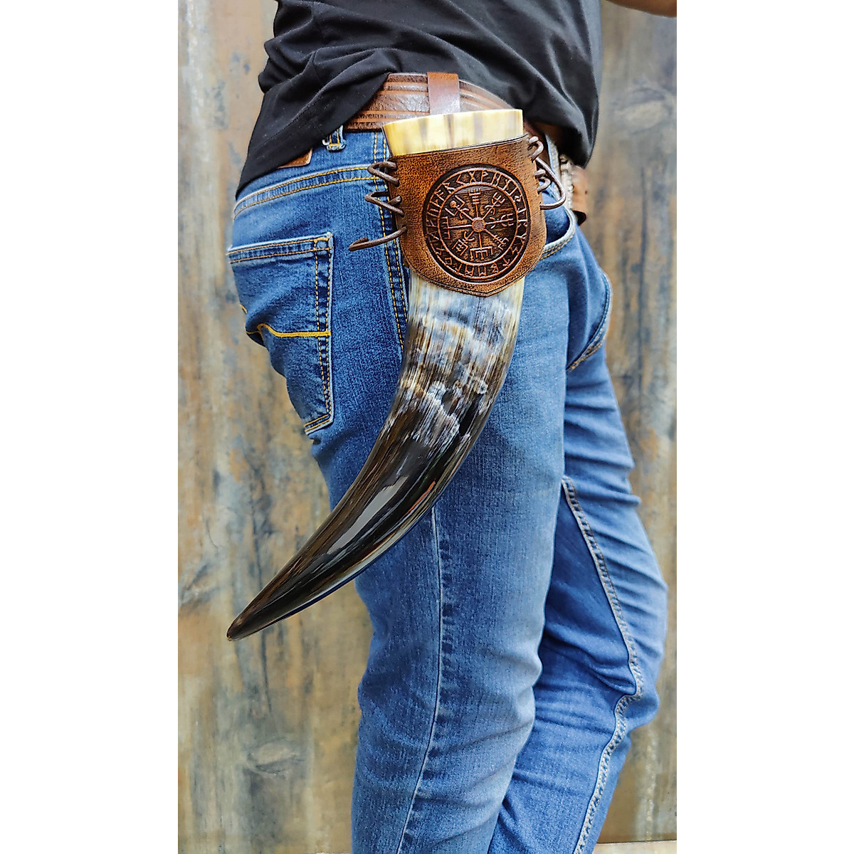 5MoonSun5's Medieval Viking Leather Belt Attachment Genuine Leather Hanger/Holster/Holder for 12" to 16'' Viking Drinking Horn Handcrafted Accessory securely attaching it to your belt, bag,or backpack