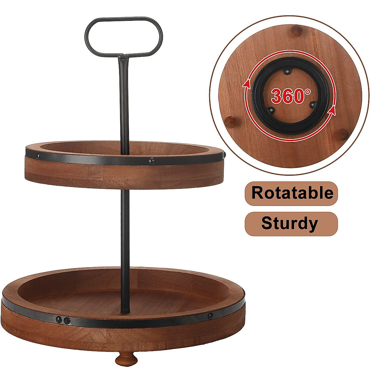 Wesiti 2 Tier Spinning Lazy Susan Organizer 360° Rotatable Vintage Rotating Wood Spice Rack Pallet Farmhouse Tiered Tray Stand for kitchen countertop Cabinet Turntable Organizer